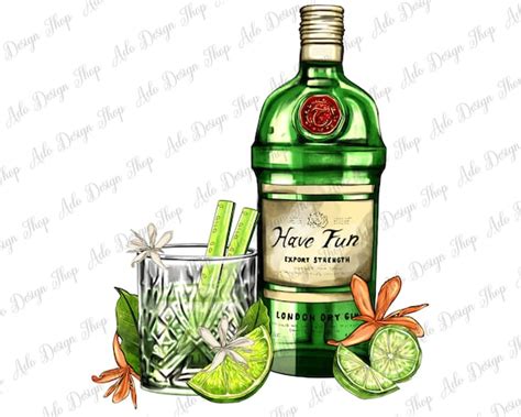 Gin Tonic Bottle And Cocktail Png Sublimation Design Gin Png Etsy