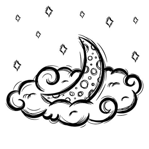Premium Vector Halloween Hand Drawn Scary Moon With Stars Doodle