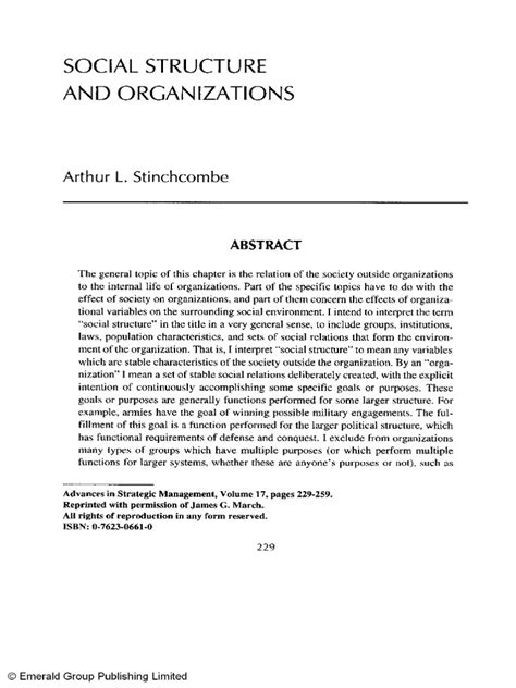 Stinchcombe 1965 Rand Mcnally Social Structure And Organizations
