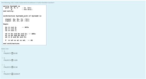 Solved The Following Vhdl Model Implements The Behavior Of