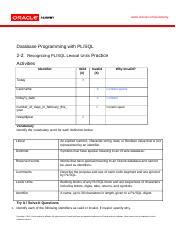 PLSQL Practice Docx Oracle Academy Database Programming With PL SQL