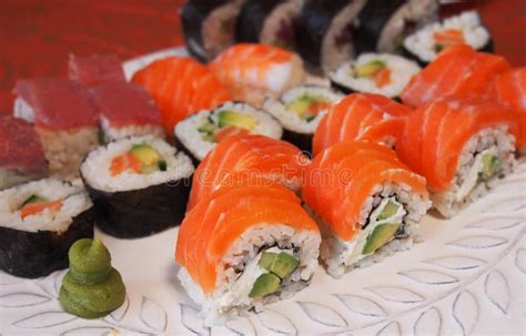 Philadelphia Roll Sushi With Salmon Smoked Eel Cucumber Avocado