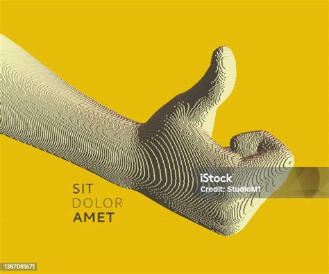 기호를 엄지 손가락으로 합니다 핸드 쇼 처럼 또는 좋은 성공과 좋은 서명 복셀 아트3d 벡터 일러스트레이션 엄지손가락을 위로에
