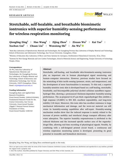 Pdf Stretchable Self‐healable And Breathable Biomimetic Iontronics