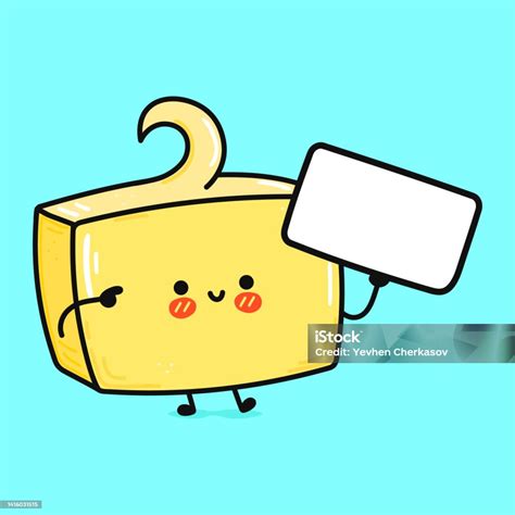ポスター付きのかわいい面白いバターベクター手描きの漫画可愛いキャラクターイラストアイコン青い背景に分離されていますバター思考コンセプト