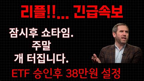 리플 방금 터졌습니다 Etf 승인38만원 설정 Xrp 리플 Youtube