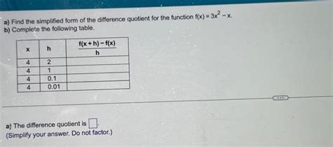 Solved A Find The Simplified Form Of The Difference