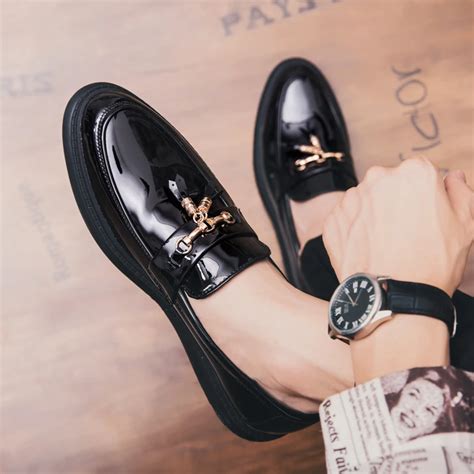 Parlak Siyah Ayakkab Erkek Ayakkab Loafer Lar Rahat Talyan Marka Erkek Deri Moda Tasar M Ayakkab