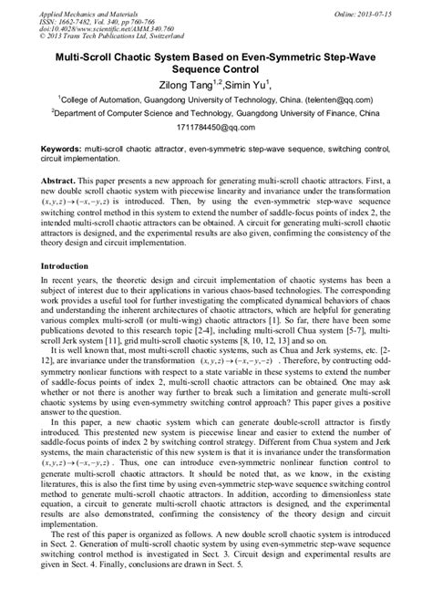 Multi Scroll Chaotic System Based On Even Symmetric Step Wave Sequence Control Scientificnet