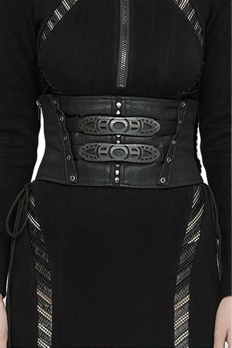 Corsé De Cintura Cyberpunk Negro Con Hebilla Y Espalda De Encaje