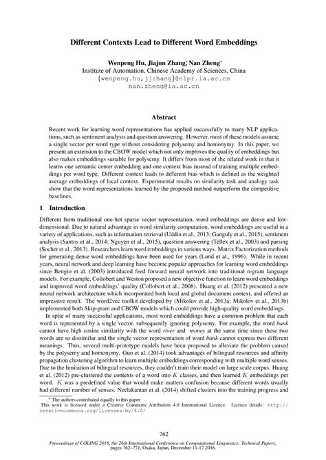 PDF Different Contexts Lead To Different Word Embeddings