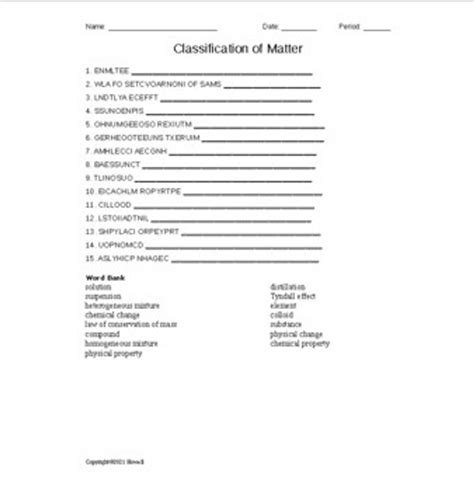 Classification Of Matter Word Scramble For Physical Science Amped Up