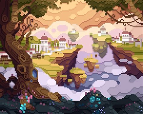 벡터 픽셀 아트 풍경8비트 게임 장면 프리미엄 벡터