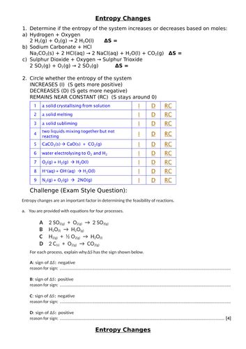 Ocr A Chemistry 5 2 2 Entropy Lesson Bundle Teaching Resources