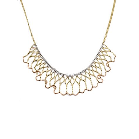 Tri Color Frilly Bead Fancy Necklace 14k Popular J