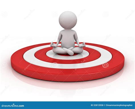 3d Man Doing Meditation On Red Target Over White Background With