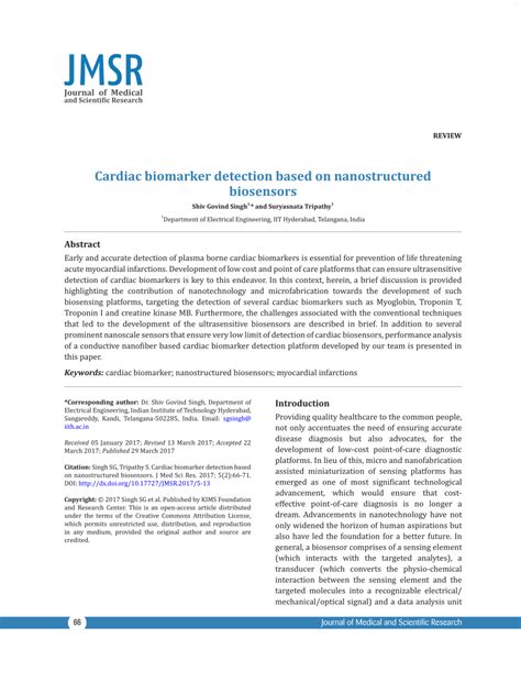 Pdf Cardiac Biomarker Detection Based On Nanostructured Biosensors