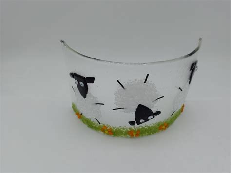Fused Glass Curved Art Fused Glass Sheep Fused Glass Curved Sheep