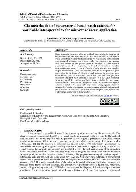 Pdf Characterization Of Metamaterial Based Patch Antenna For Worldwide Interoperability For