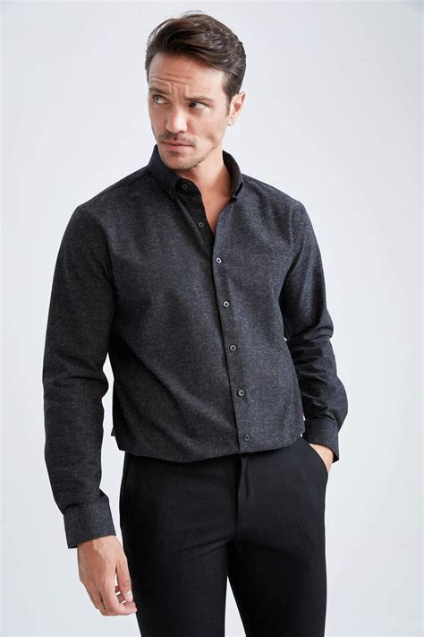 انثرا رجال قميص بيزيك مودرن فيت بياقة بولو وأكمام طويلة 2631786 Defacto