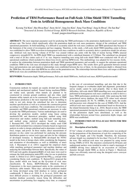 Pdf Prediction Of Tbm Performance Based On Full Scale 354m Shield