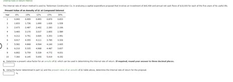 Solved A Determine A Present Value Factor For An Annuity Of Chegg Com