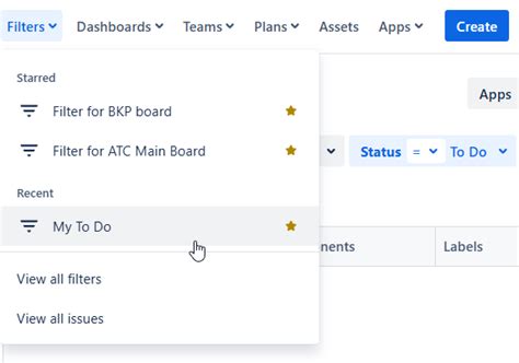 Filters Drop Down Menu Test Management