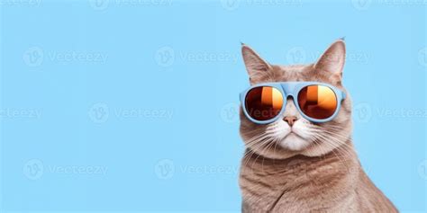 Portrait Of Funny Cat Wearing Sunglasses On Blue Background 22596378