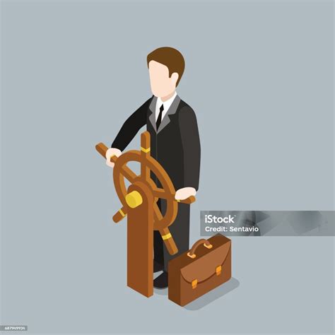 3 차원 Isometric 비즈니스 캡틴 개념 웹 인포 그래픽 벡터 일러스트 레이 션 평면 사업 운전 스티어링 휠입니다 크리에이 티브 사람들이 컬렉션입니다 기업 재무와