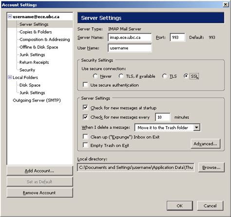 How To Configure Thunderbird Ece Information Technology Services