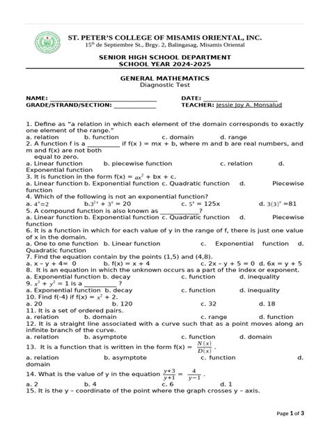 Gen Math Diagnostics Pdf Function Mathematics Teaching Methods