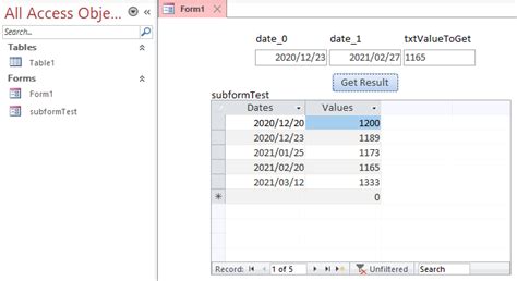 Sql Using A Date Filtered Value From A Subform On The Mainform Stack Overflow