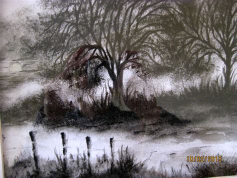 Trees In The Mist Blooming Flowers Mists Painting