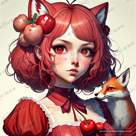 Ai创作图樱桃女孩 3d造型 二次元 洛丽塔风格 带狐狸特征 昵图网