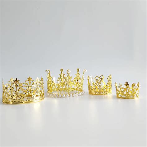 4 Pieces Crown Cake Topper Mini Tiara Birthday Cake Topper Gold Crystal