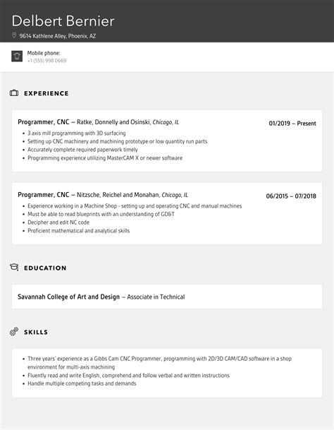 Programmer CNC Resume Samples Velvet Jobs
