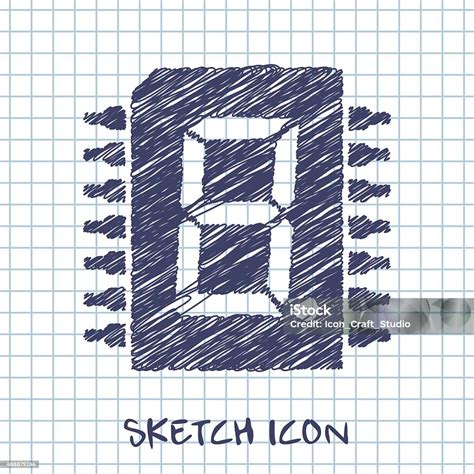 Vector Sketch Icon Of Digital Microchip Stock Illustration Download