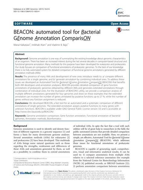 Pdf Beacon Automated Tool For Bacterial Genome Annotation Comparison