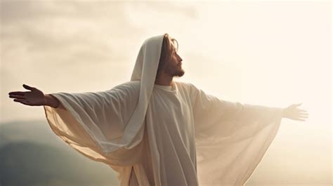 Jesucristo Resucitado Alcanzando Con Los Brazos Abiertos En El Cielo