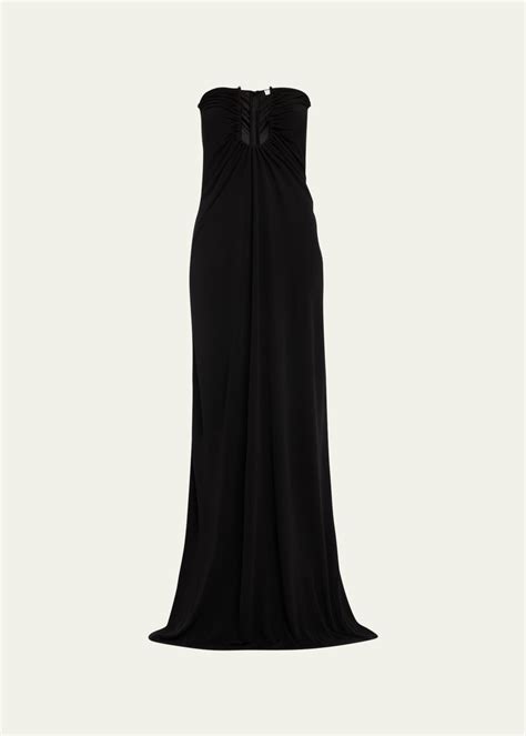Christopher Esber Arced Palm Strapless Ruched U Ring Column Maxi Dress