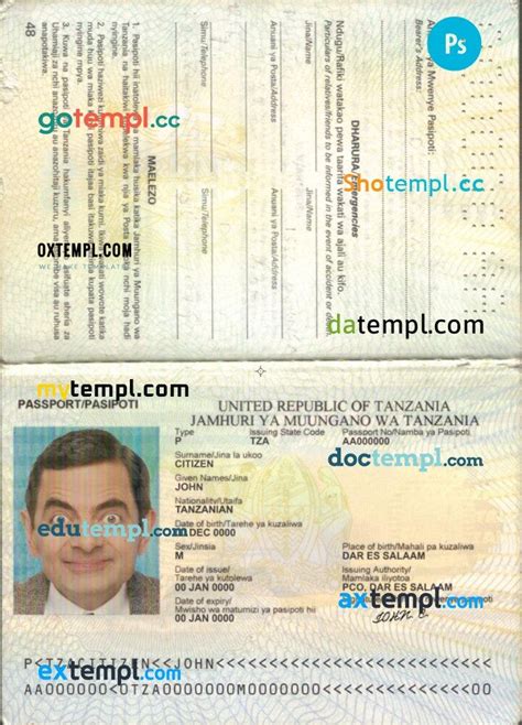 Tanzania Passport Example In Psd Format Fully Editable By Intempl
