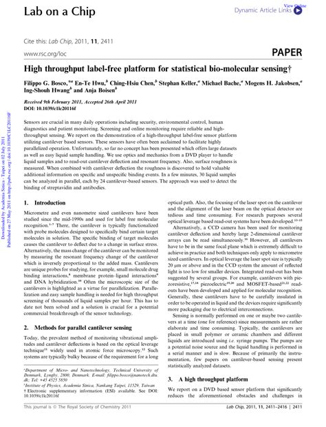 Pdf High Throughput Label Free Platform For Statistical Bio Molecular Sensing