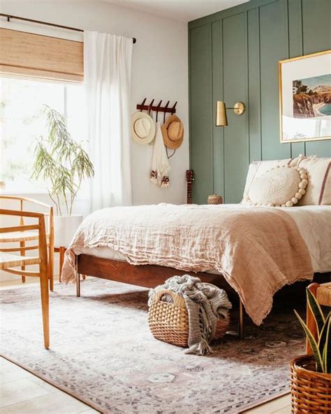 Cozy Boho Bedroom With Green Accent Wall