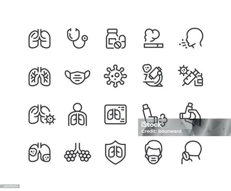 Respiratory Lung Disease Line Icons Editable Stroke Stock Illustration