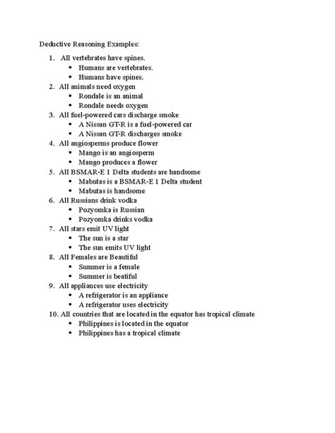 Deductive Reasoning Examples All Vertebrates Have Spines Humans