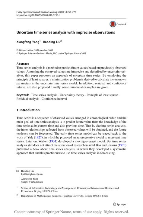 Uncertain Time Series Analysis With Imprecise Observations Request Pdf