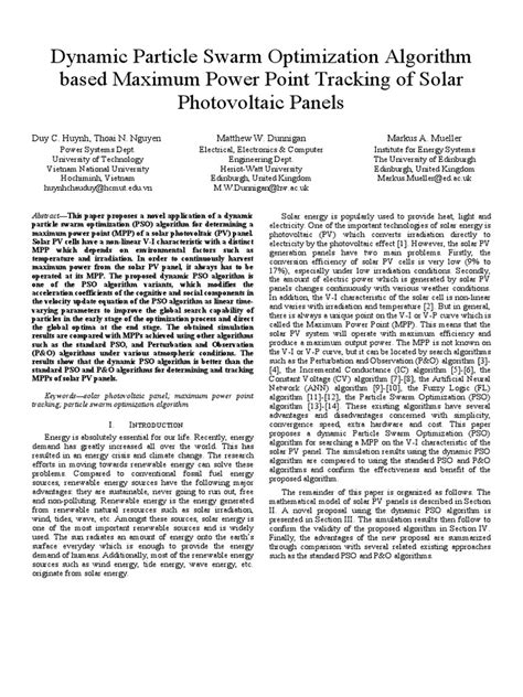 pdf dynamic particle swarm optimization algorithm based maximum power point tracking of solar