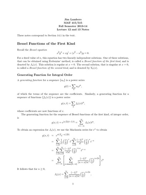 generating functions and recurrence relations for bessel functions of