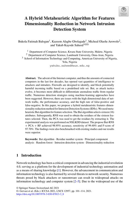 Pdf A Hybrid Metaheuristic Algorithm For Features Dimensionality Reduction In Network