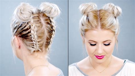 How To Double Braided Space Buns On Short Hair Milabu Youtube